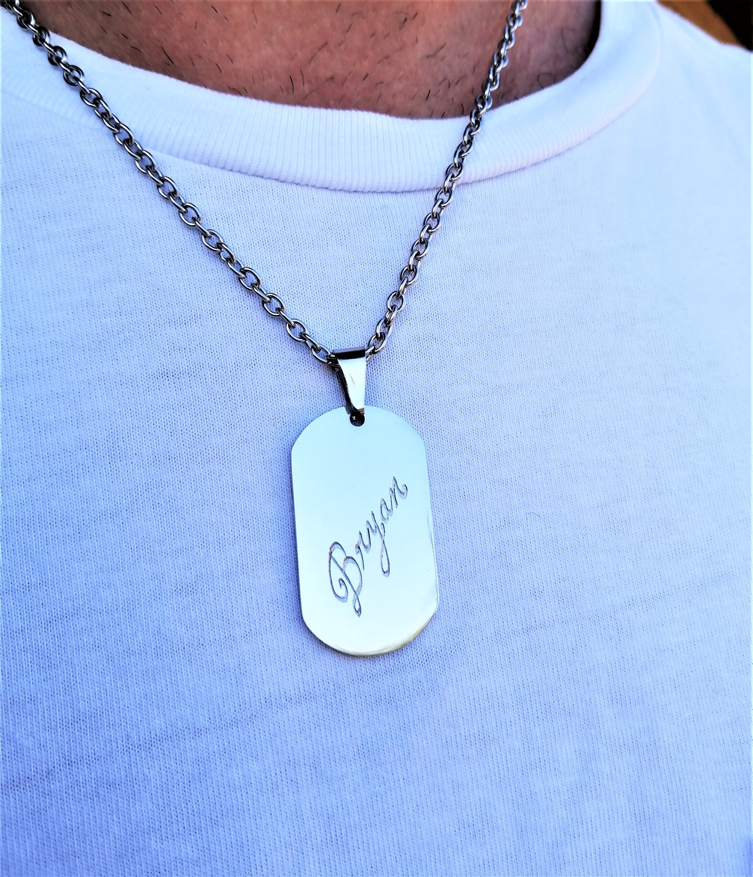 Personalised Dog Tag Necklace, Engraved by Hand, Dog Tag Chain, Gift ...
