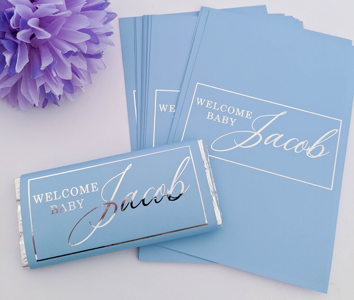 Blue Baby Shower Chocolate Wrappers X 10 Baby Welcoming | Etsy