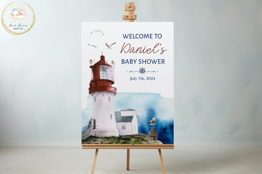 Lighthouse Baby Shower Welcome Sign, Nautical Baby Shower Sign Boy ...
