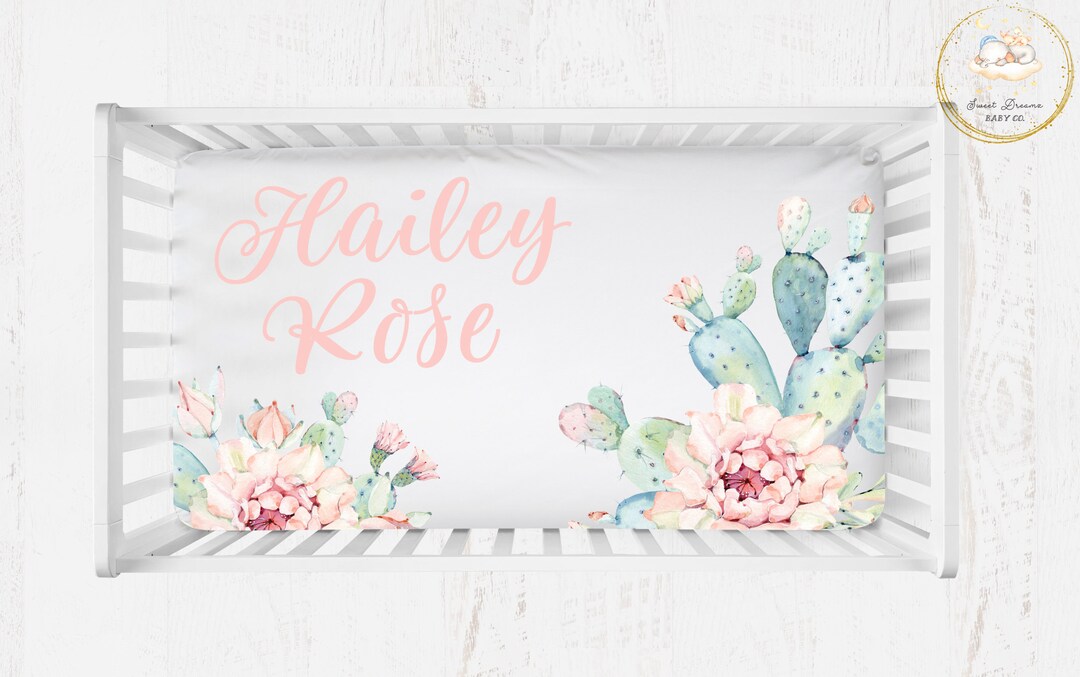 Personalized Crib Sheet, Cactus Crib Sheet Girl, Cactus Baby Bedding ...