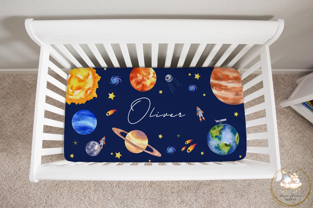 Space Crib Sheet, Space Nursery Bedding, Space Baby Bedding, Space Baby ...