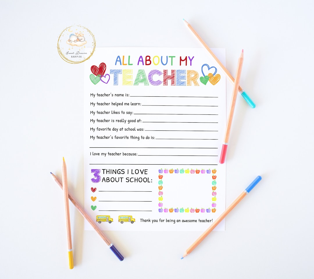 Teacher Appreciation Gift, All About My Teacher Printable, End of Year ...