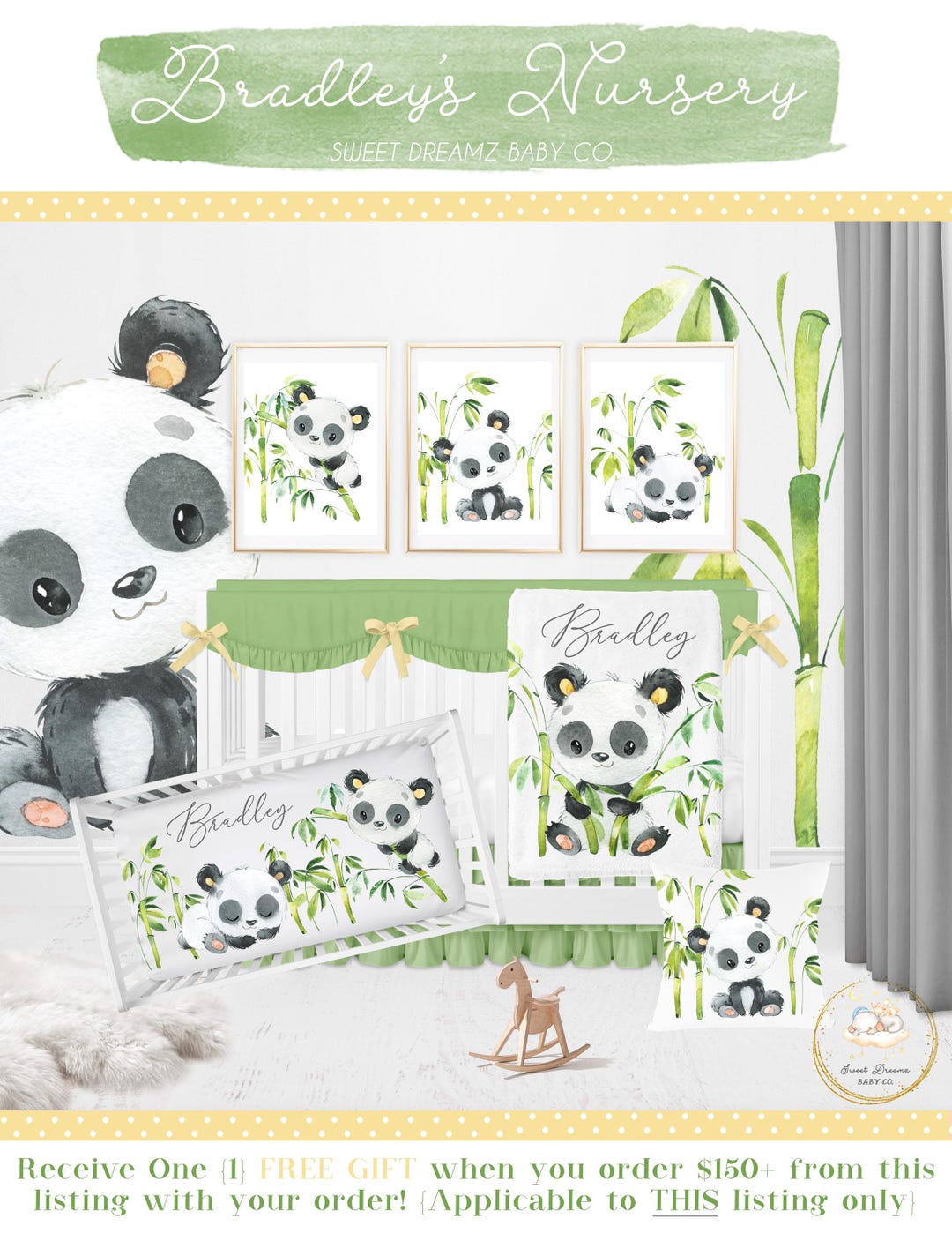 Panda Crib Bedding Set, Baby Boy Crib Bedding Set, Panda Nursery ...