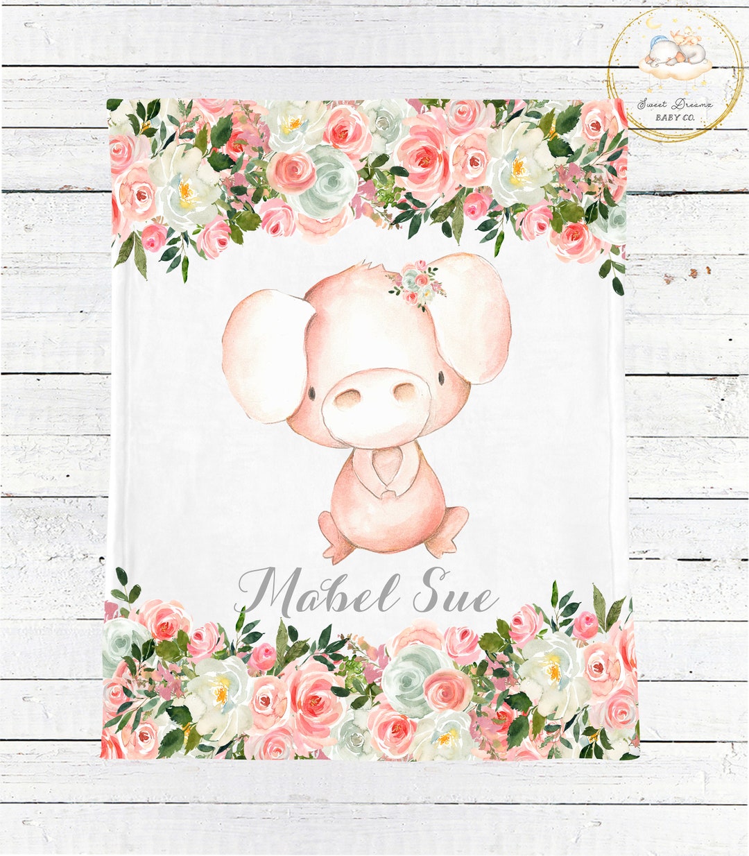 Pig Baby Blanket, Pink Floral Baby Bedding Girl, Personalized Baby ...