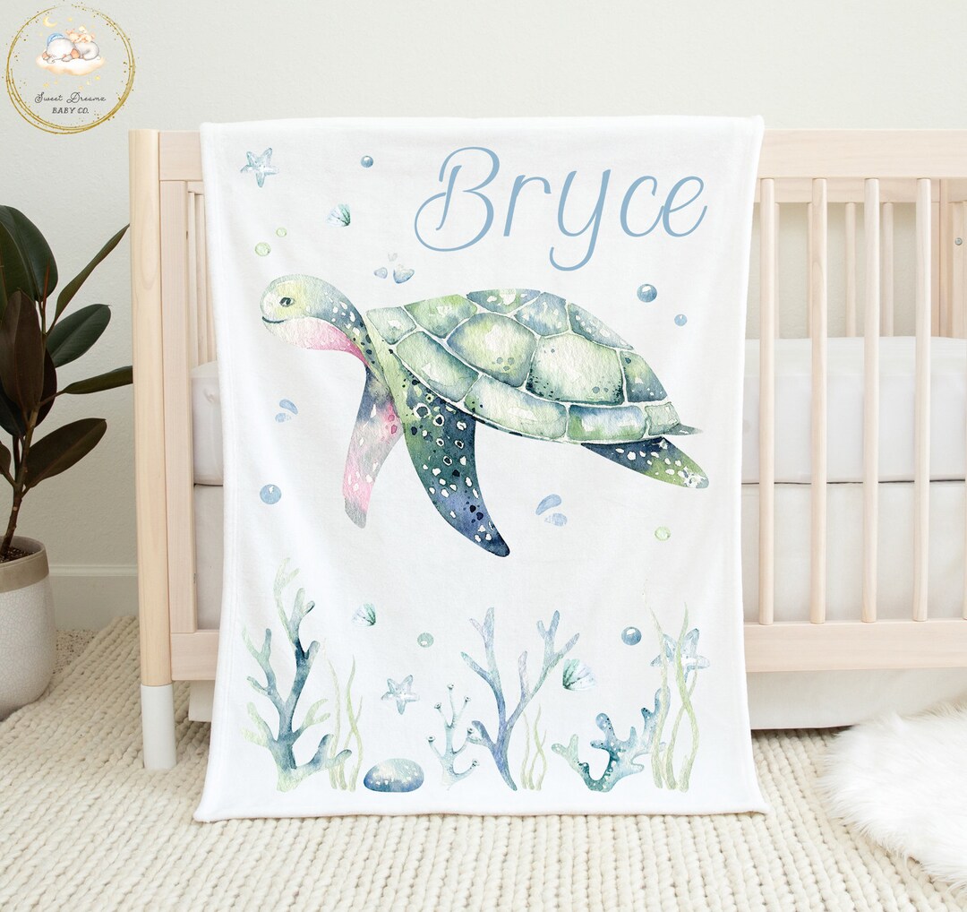 Turtle Baby Blanket, Turtle Crib Bedding, Personalized Baby Blanket ...