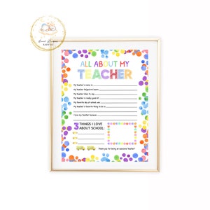 Teacher Appreciation Week Printable, All About My Teacher Printable ...