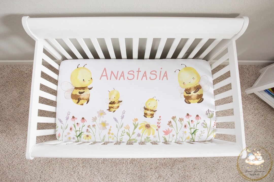 Honey Bee Crib Sheet, Floral Crib Sheet, Personalized Crib Sheet Girl ...
