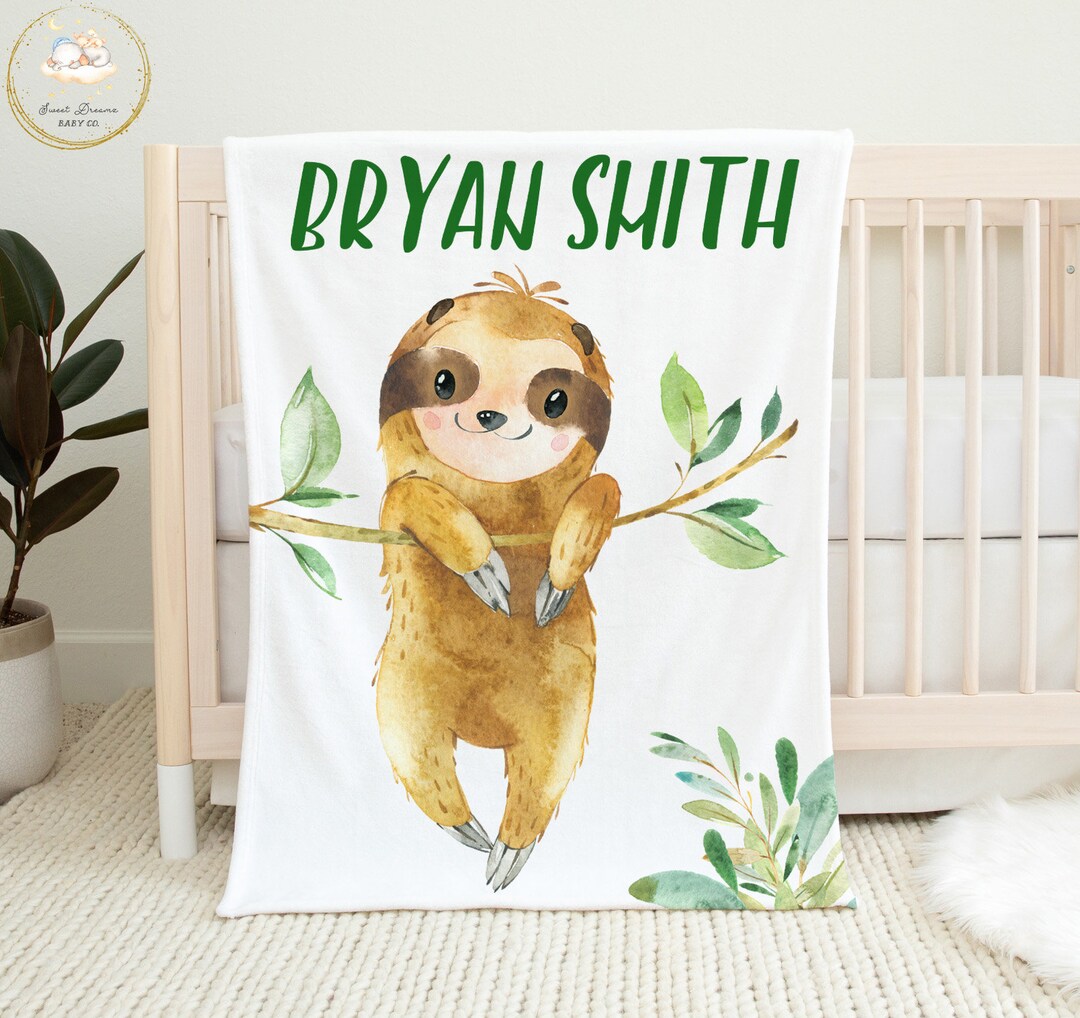 Sloth Baby Blanket Boy, Custom Baby Blanket Boy, Sloth Baby Shower Gift ...