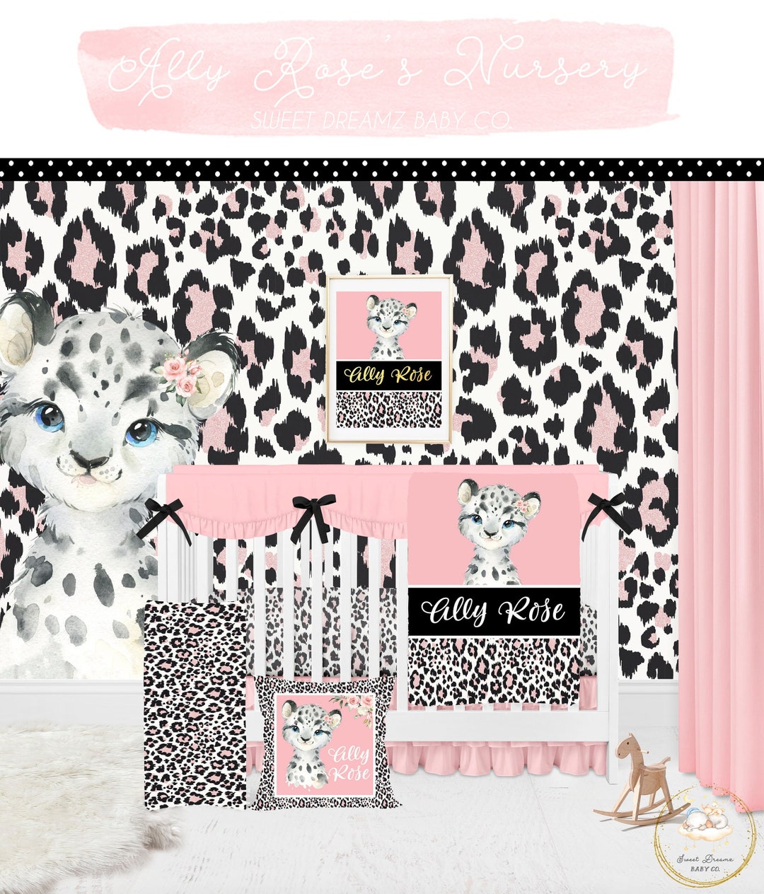 Leopard Crib Bedding Set, Baby Girl Crib Bedding, Leopard Nursery, Pink ...