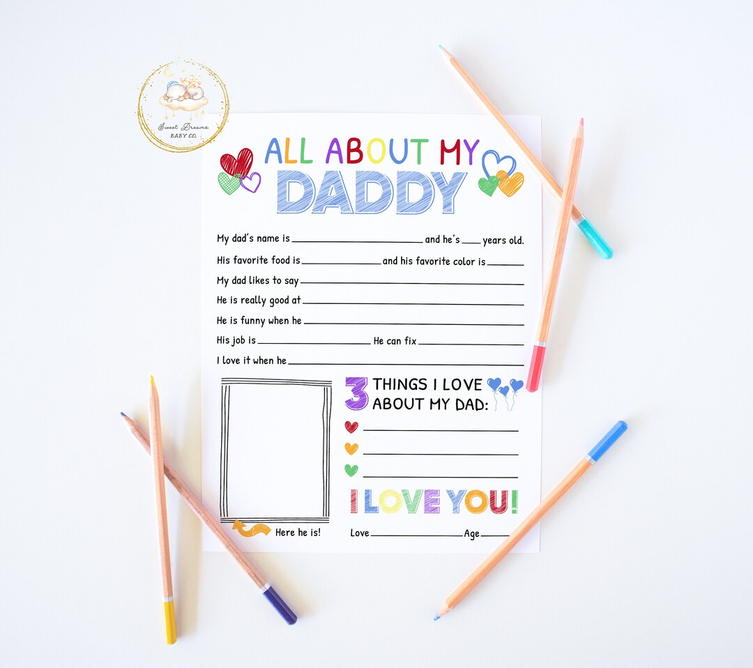 All About My Dad Printable, Fathers Day Gift From Kids, Dad ...