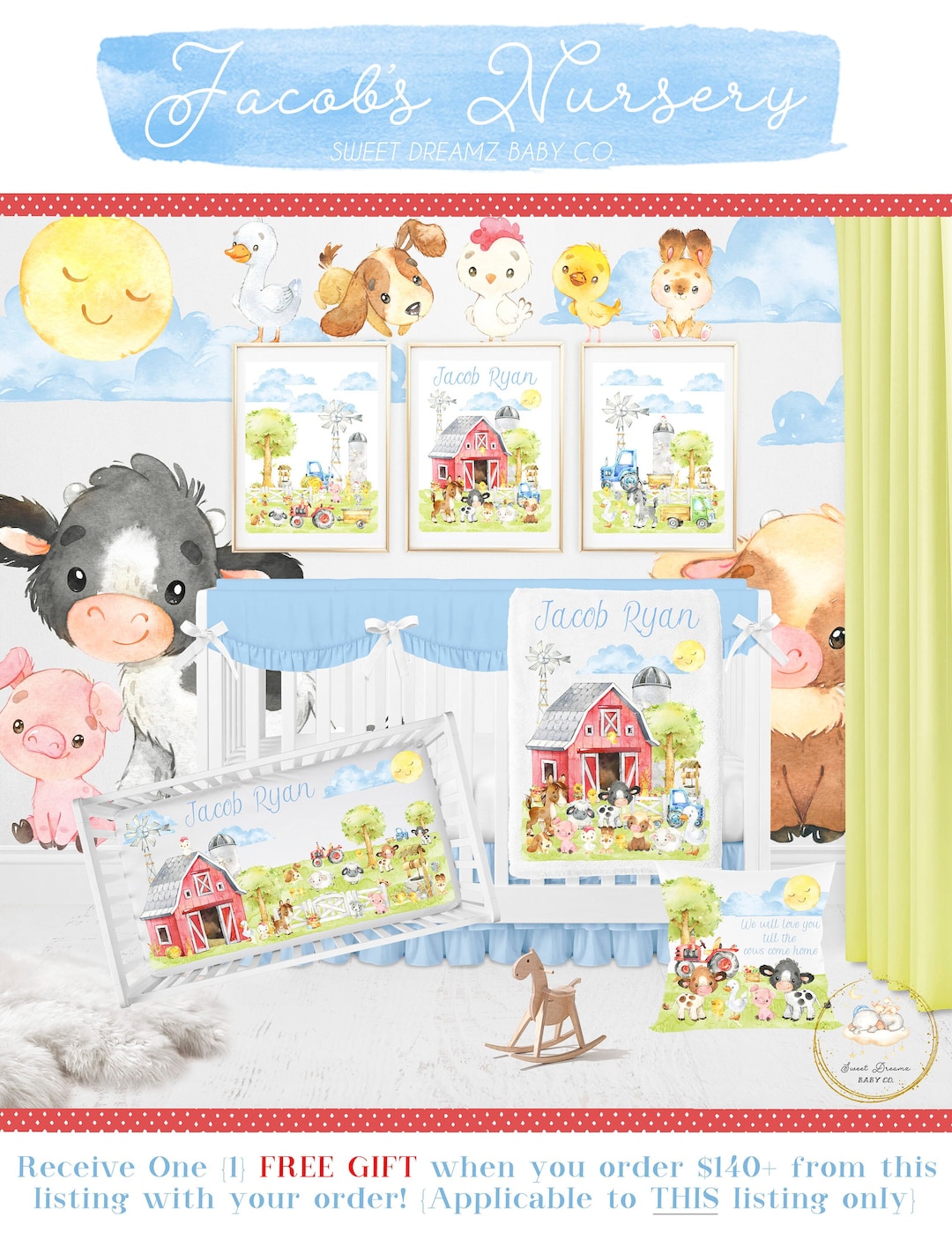 Farm Crib Bedding Set Boy, Baby Boy Bedding Set, Farm Animals Nursery ...