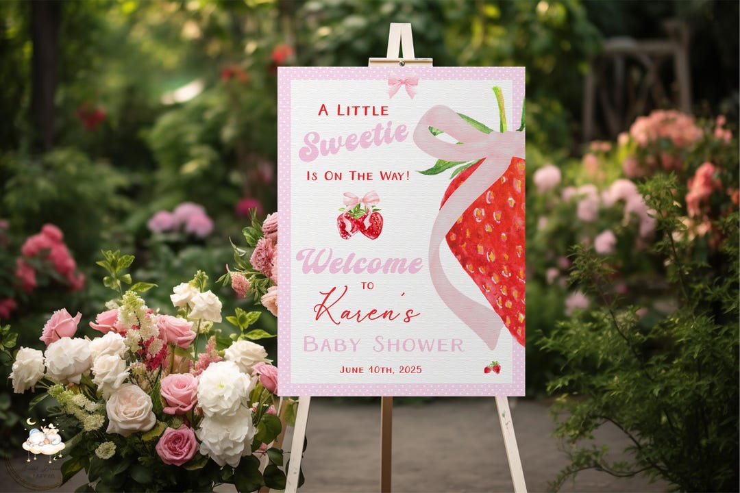 Strawberry Baby Shower Welcome Sign, A Little Sweetie Baby Shower Sign ...