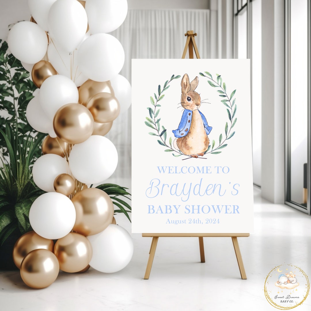 Peter Rabbit Baby Shower Welcome Sign, Boy Baby Shower Sign, Blue ...