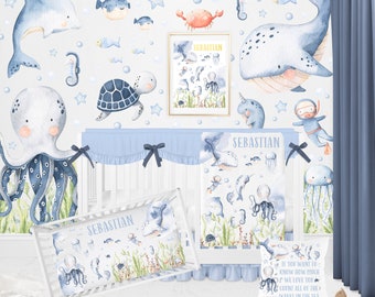 Baby Boy Crib Bedding Set, Under the Sea Nursery Bedding Set Boy, Baby ...
