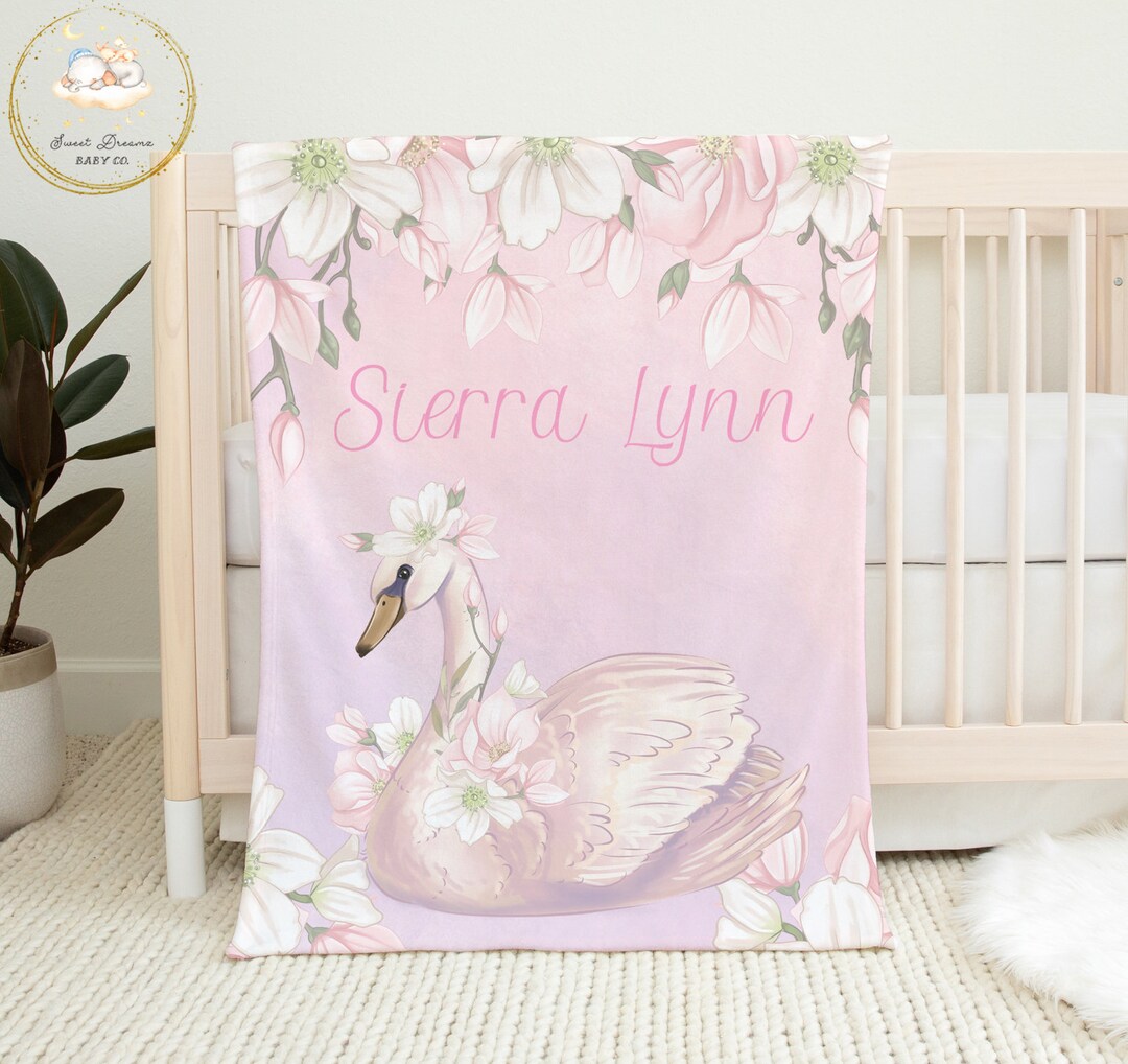 Swan Baby Blanket, Pink Floral Baby Blanket, Swan Nursery Decor, Custom ...