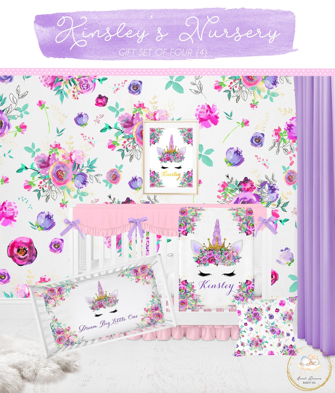 Unicorn Crib Bedding Set, Unicorn Baby Shower, Dream Big Little One ...