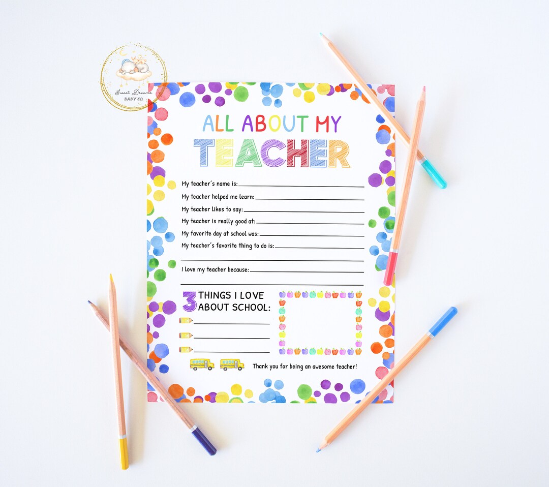 Teacher Appreciation Week Printable, All About My Teacher Printable ...