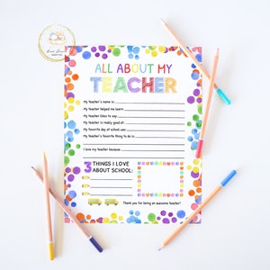 Teacher Appreciation Week Printable, All About My Teacher Printable ...