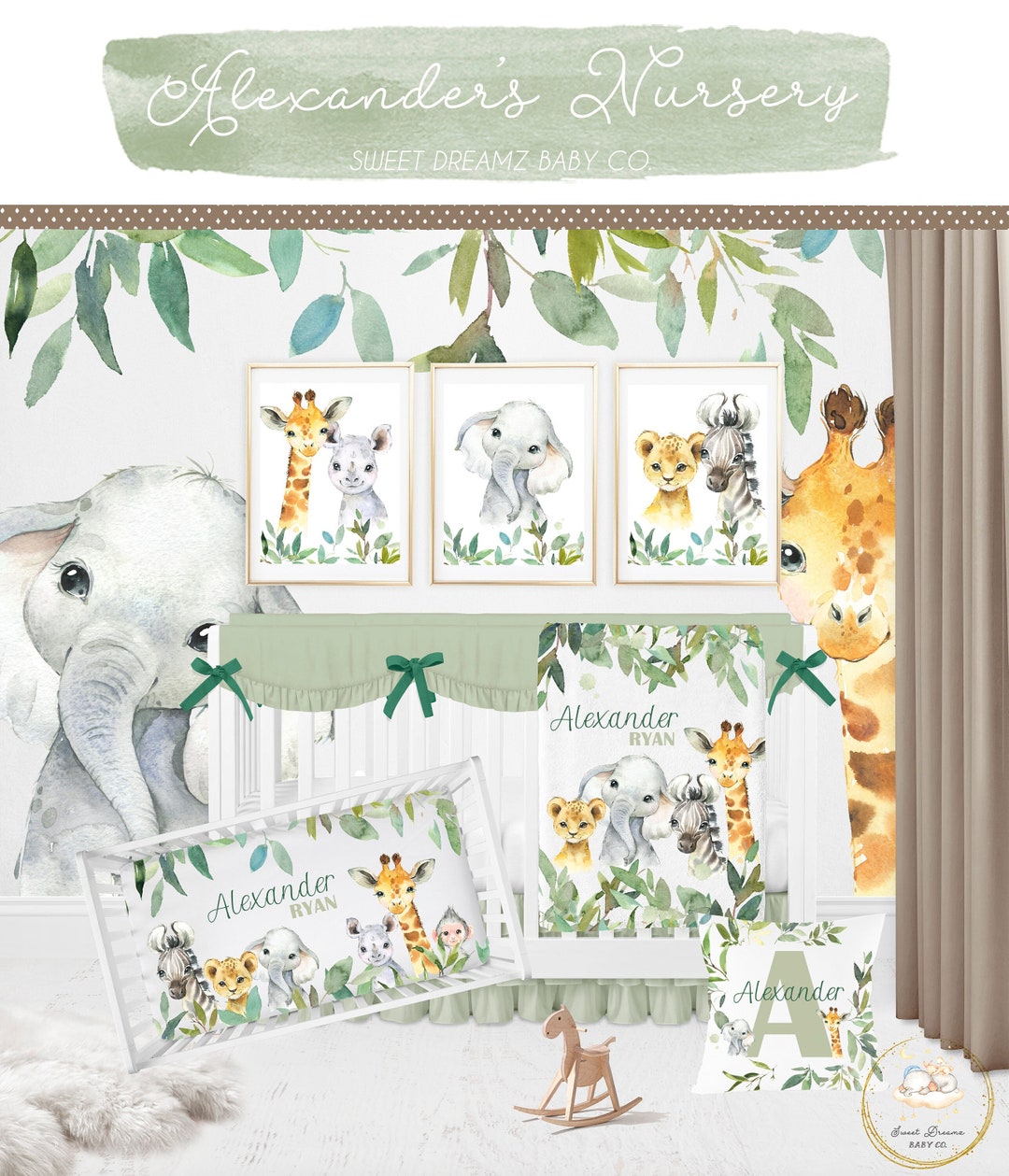 Safari Crib Bedding Set, Baby Boy Crib Bedding, Safari Nursery Newborn ...