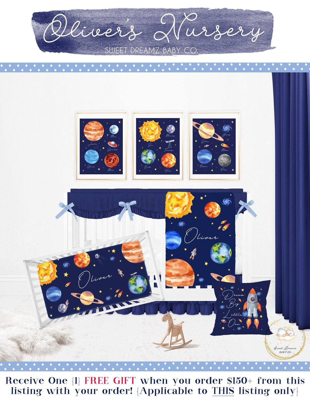 Space Crib Bedding Set, Baby Boy Crib Bedding, Space Nursery Decor ...