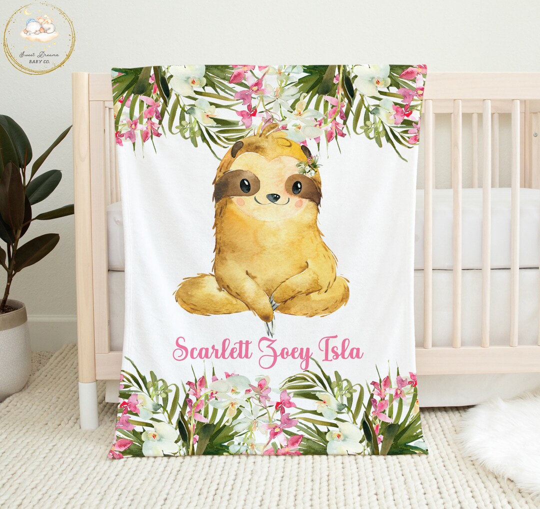 Sloth Baby Blanket, Sloth Baby Shower Gift, Personalized Baby Girl ...
