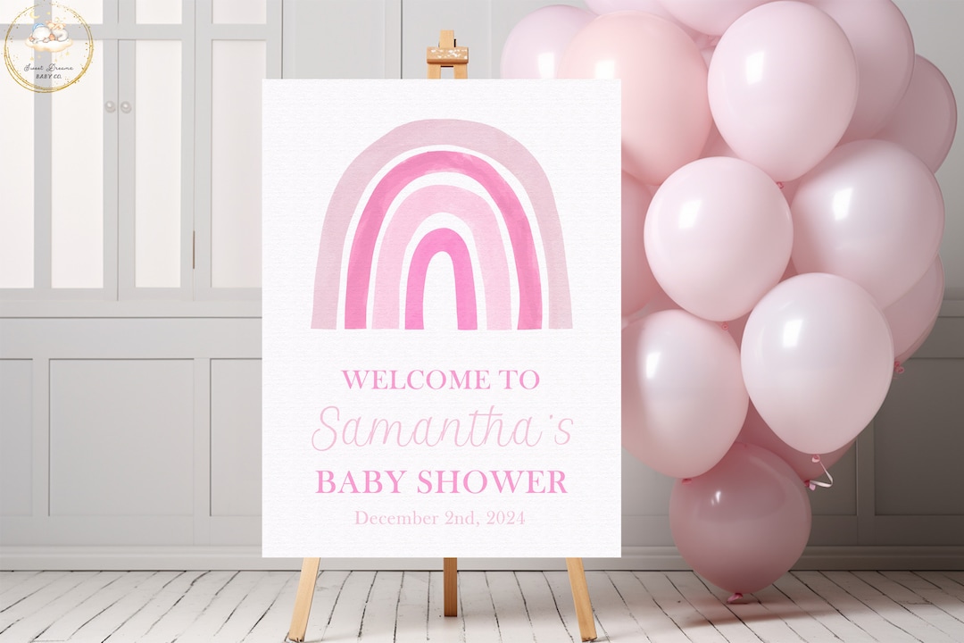 Boho Rainbow Baby Shower Welcome Sign, Pink Baby Shower Sign Girl ...