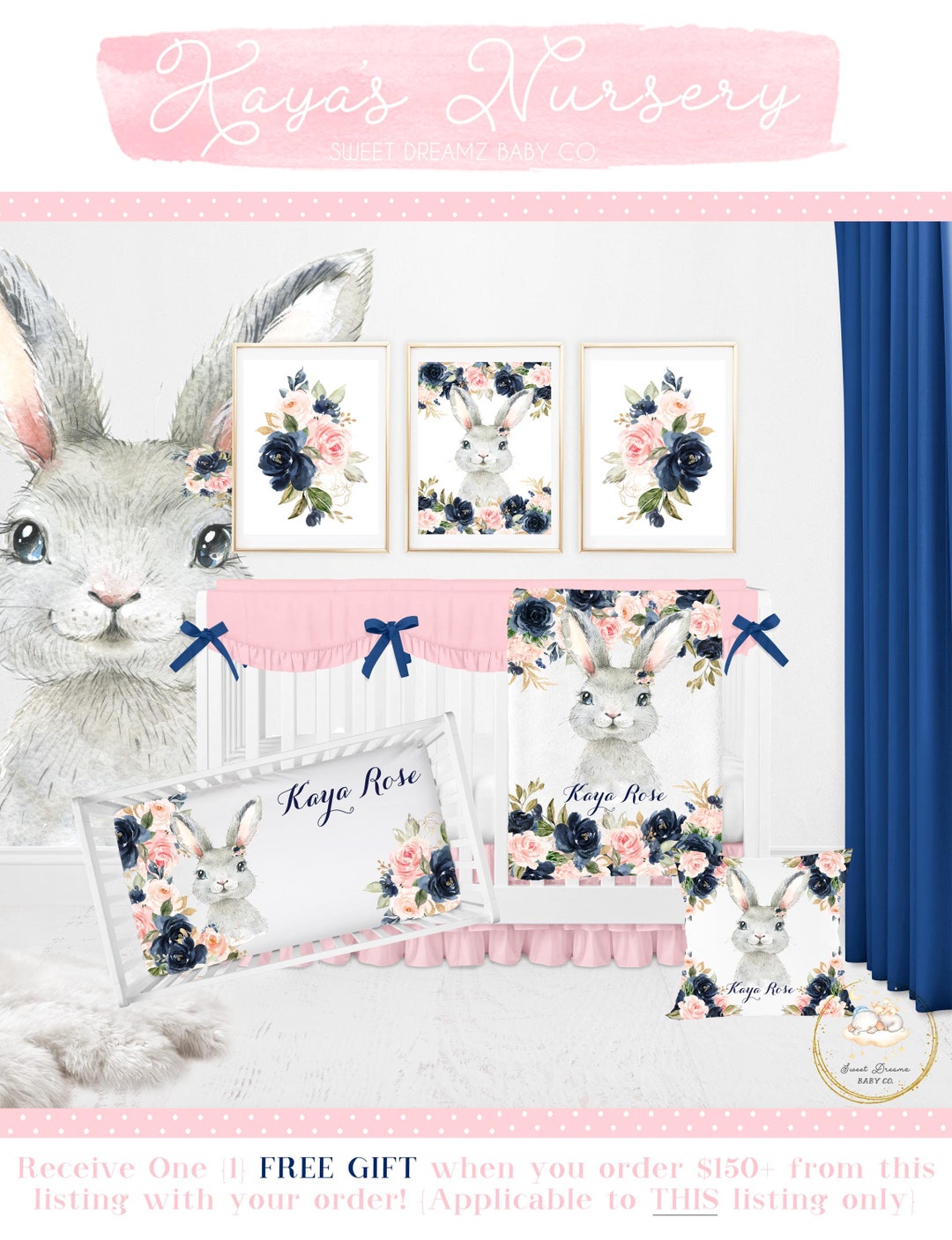 Baby Girl Crib Bedding Set, Rabbit Crib Bedding Set, Rabbit Nursery ...