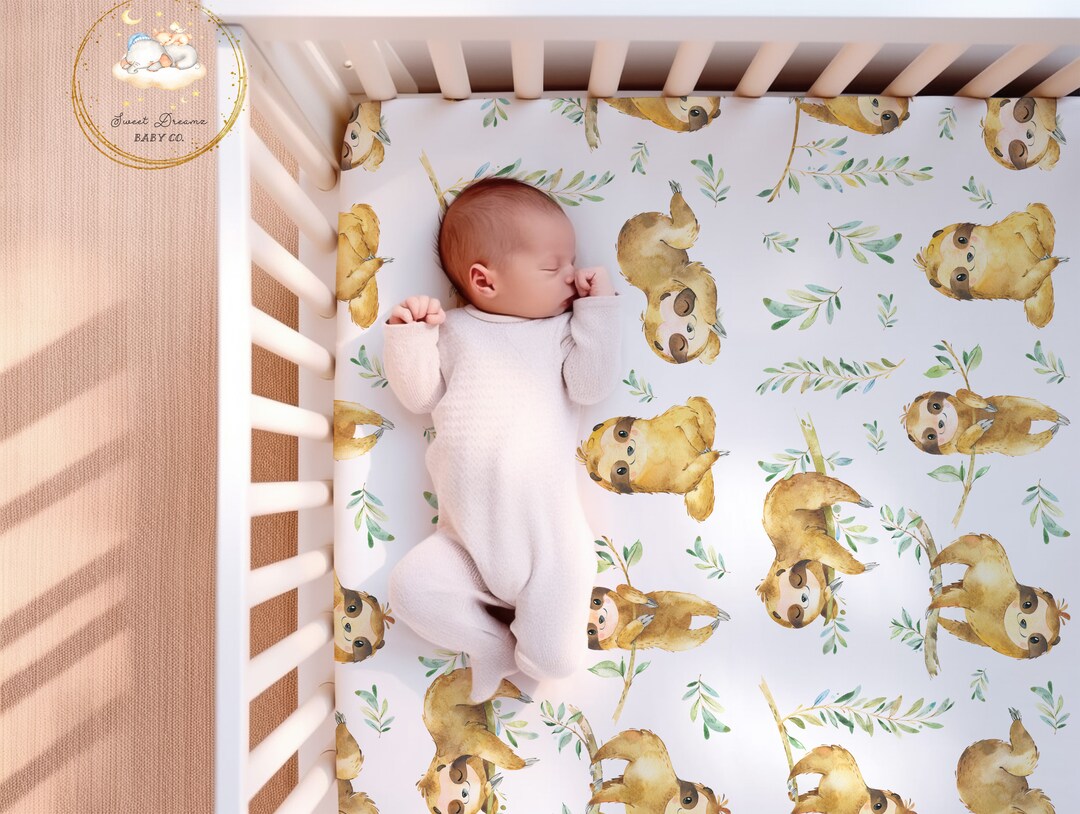 Sloth Crib Sheet, Sloth Nursery, Greenery Crib Sheet, Custom Crib ...