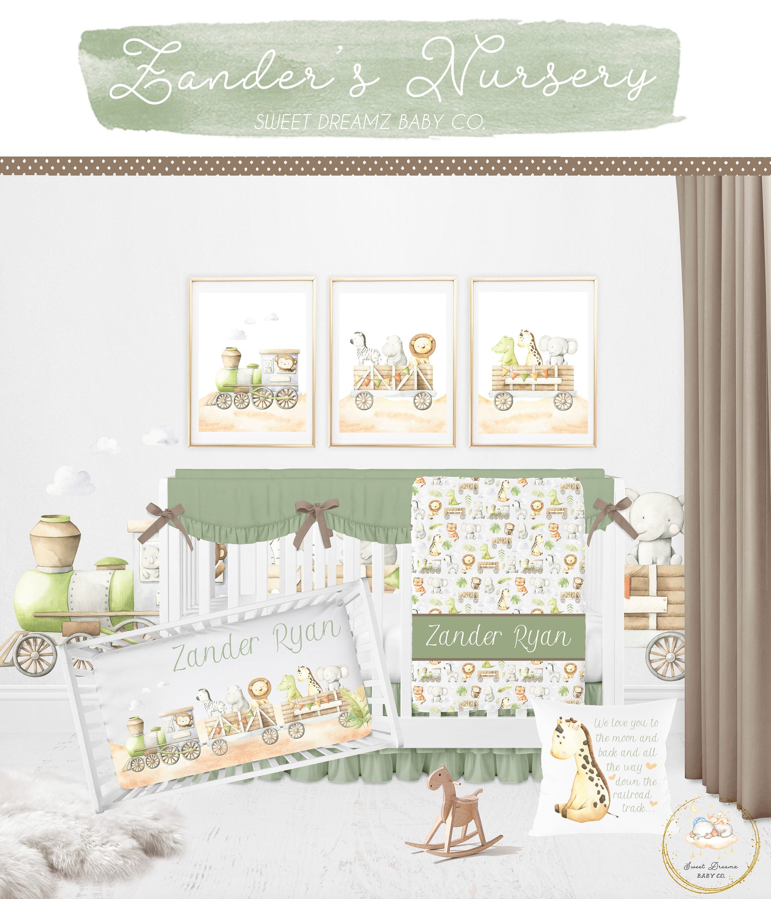 Train Crib Bedding Set, Safari Animals Crib Bedding Set, Baby Boy Crib ...