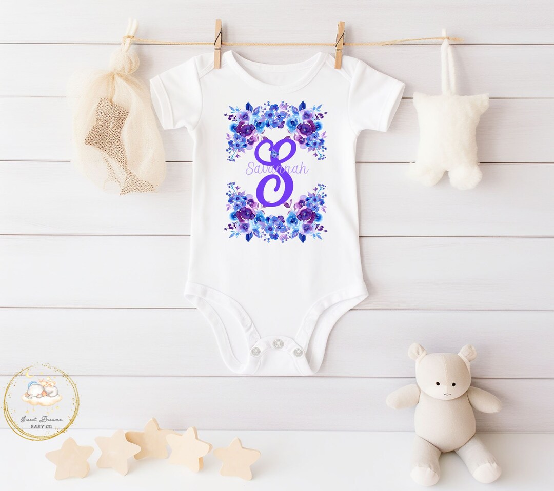 Floral Onesie®, Purple Baby Onesie, Floral Bodysuit, Personalized ...