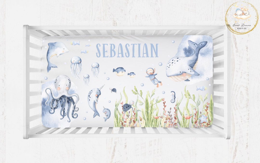 Under the Sea Crib Sheet, Ocean Crib Sheet Boy, Under the Sea Nursery ...