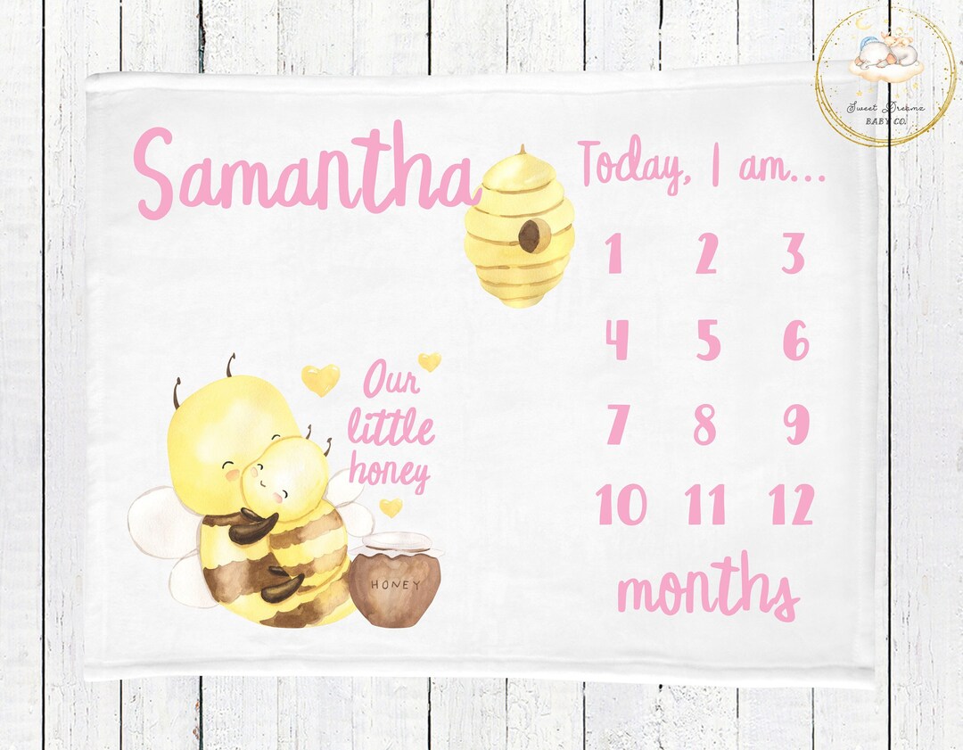 Honey Bee Milestone Blanket, Baby Milestone Blanket Girl, Bee Baby ...