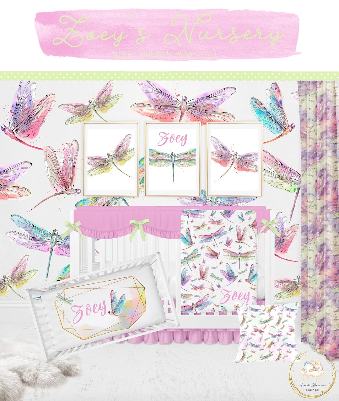 Dragonfly Crib Bedding Set, Baby Girl Bedding Set, Personalized Baby ...