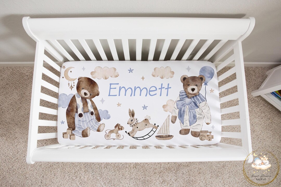 Bear Crib Sheet Boy, Blue Crib Bedding, Bear Baby Bedding, Bear Baby ...