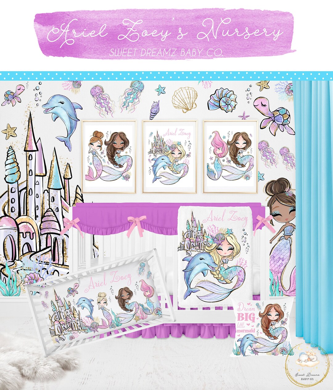 Mermaid Crib Bedding Set, Mermaid Baby Shower Gift, Mermaid Nursery ...