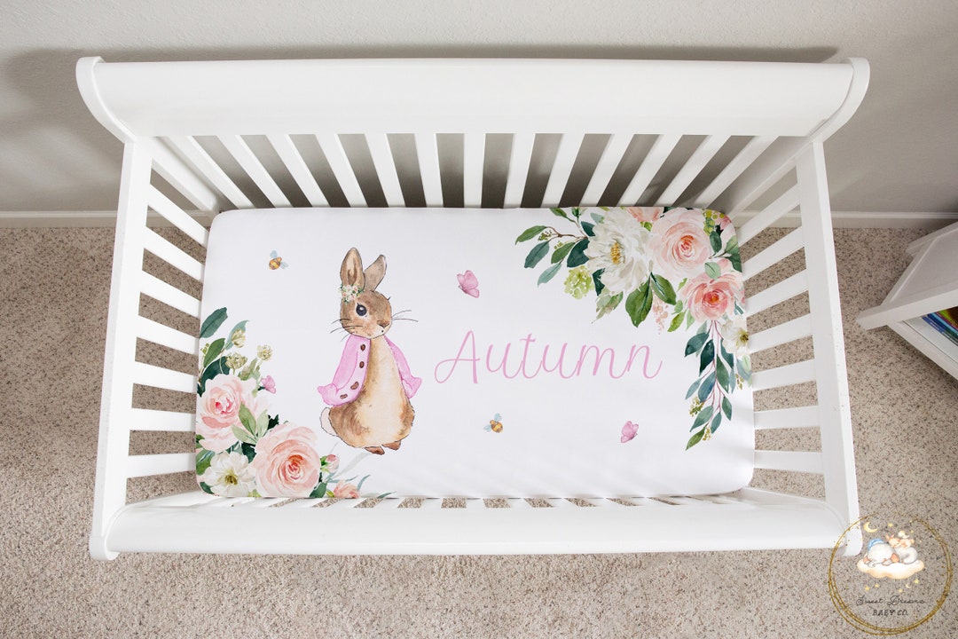 Peter Rabbit Crib Sheet Girl, Pink Floral Baby Bedding, Peter Rabbit ...
