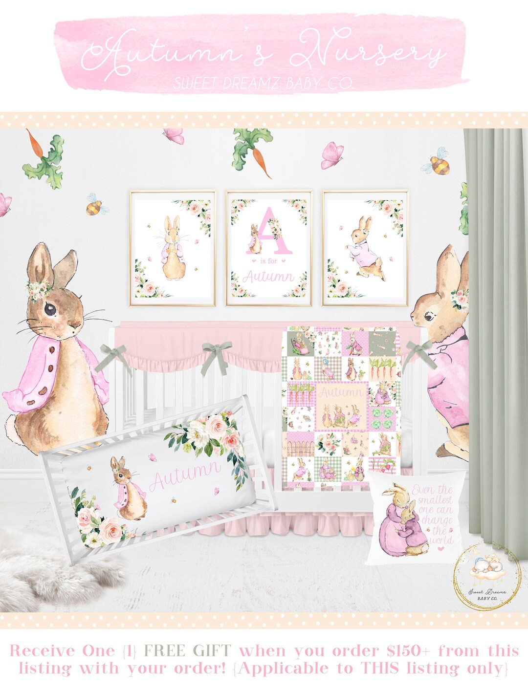 Peter Rabbit Crib Bedding Set Girl, Floral Baby Bedding Set, Peter ...