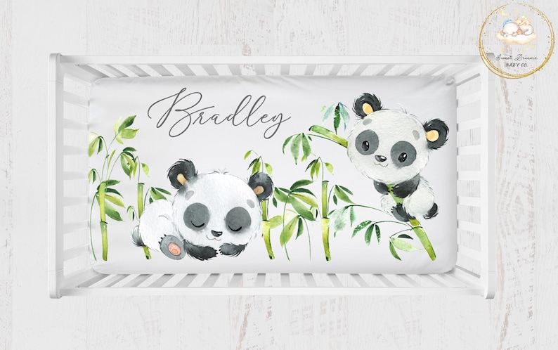 Panda Crib Sheet Boy, Greenery Crib Bedding, Panda Baby Bedding Boy ...