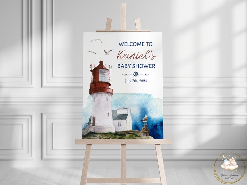 Lighthouse Baby Shower Welcome Sign, Nautical Baby Shower Sign Boy ...