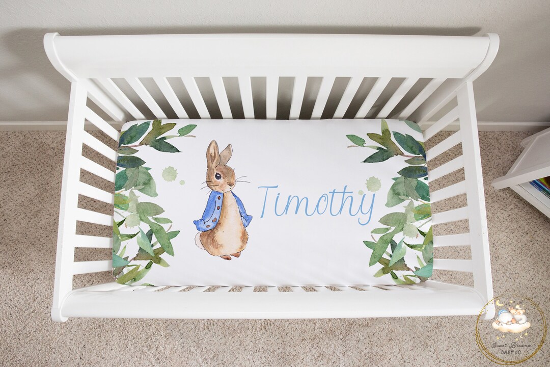 Personalized Crib Sheet Boy, Peter Rabbit Crib Sheet Boy, Greenery Baby ...