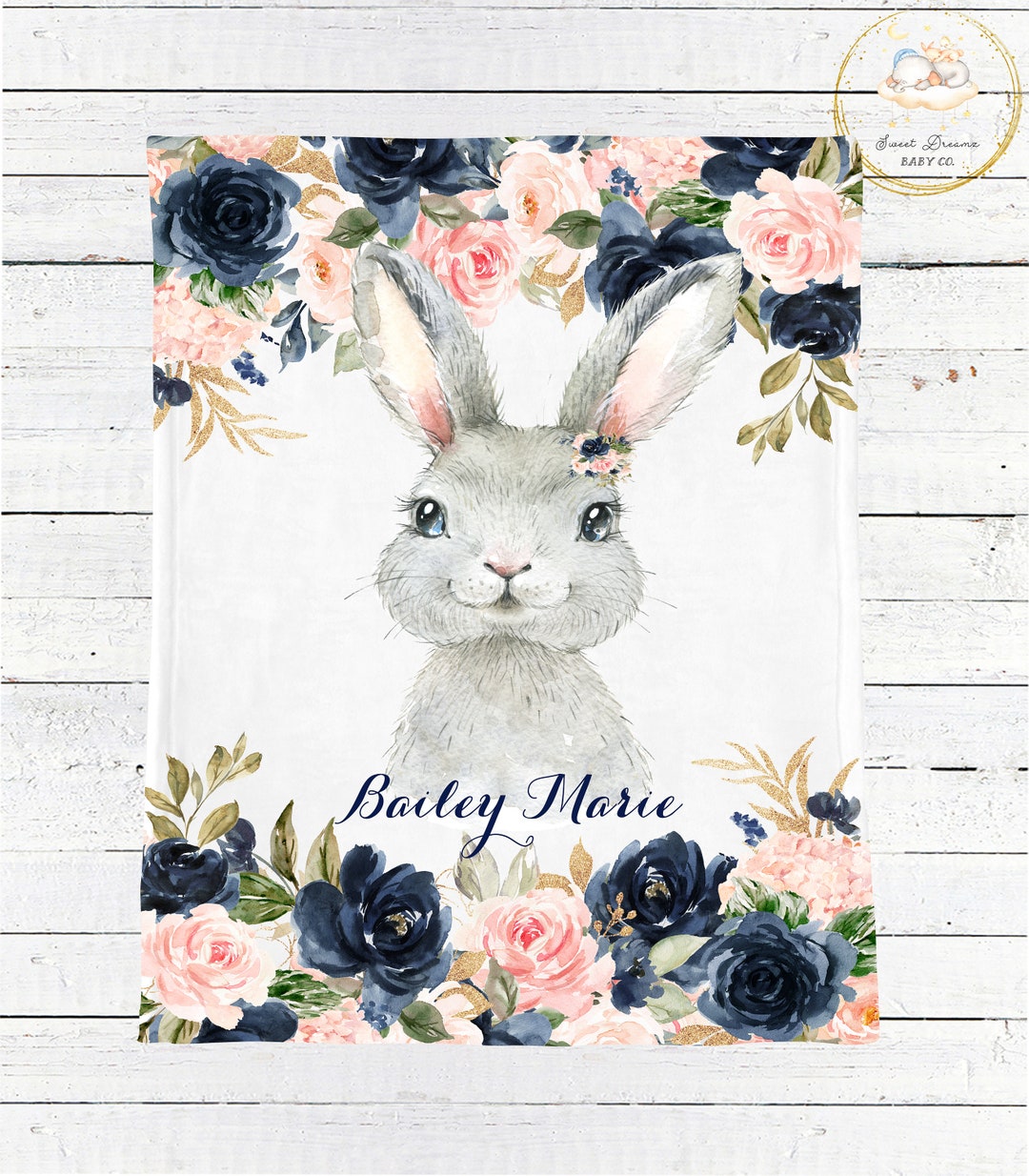 Rabbit Baby Blanket Girl, Floral Baby Bedding, Bunny Crib Bedding ...