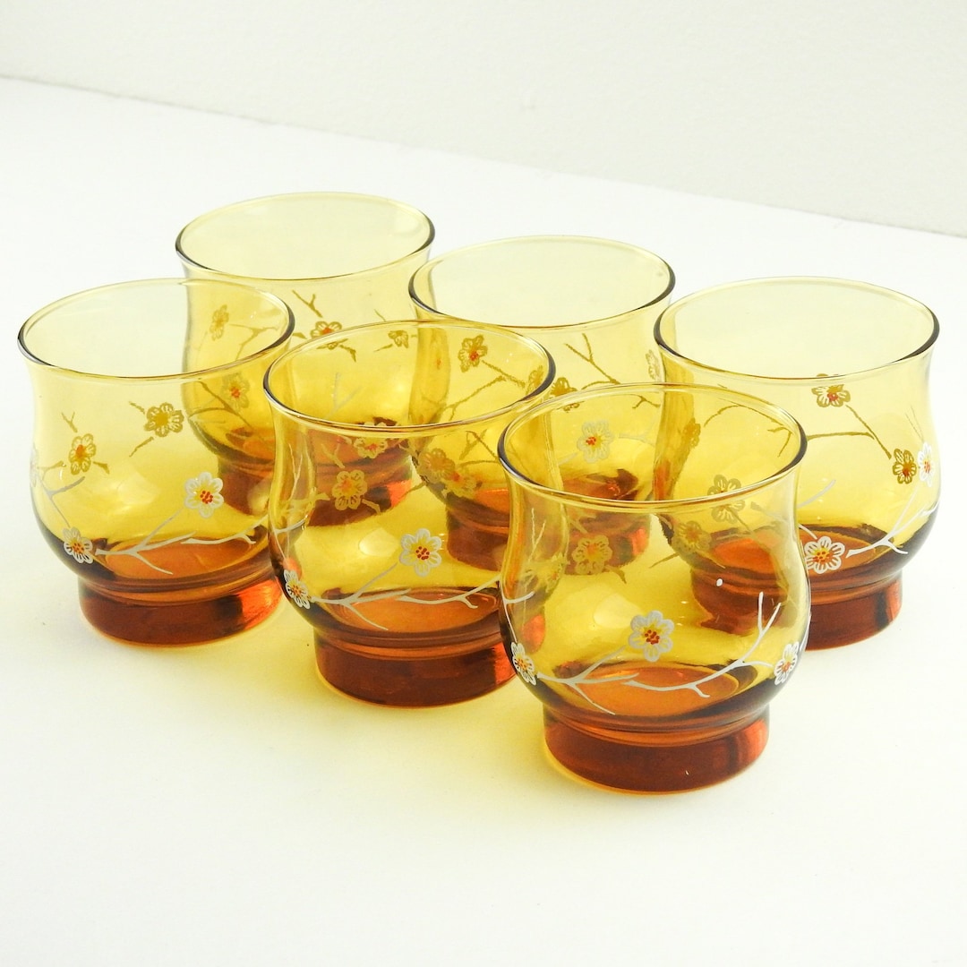 Cherry Blossom Drinking Glasses / Vintage Amber Glass - Etsy