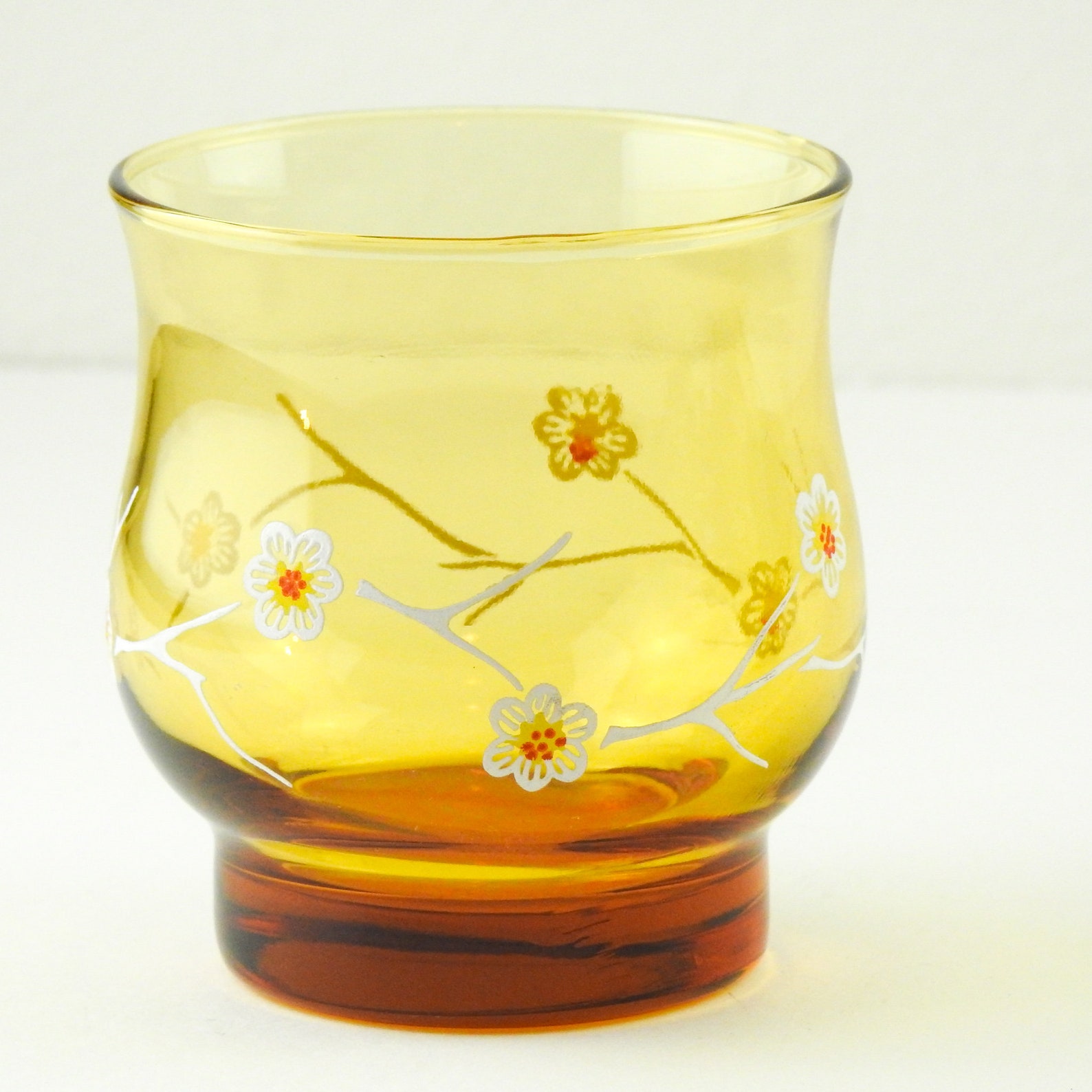 Cherry Blossom Drinking Glasses / Vintage Amber Glass - Etsy