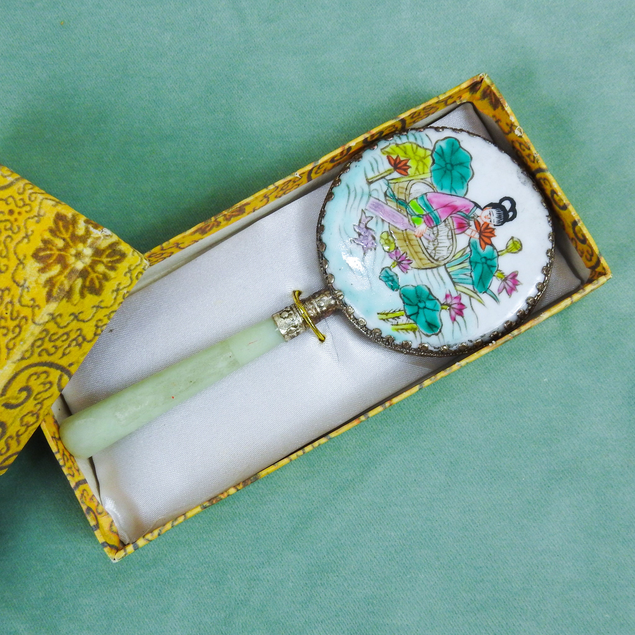 Vintage Chinoiserie Hand Mirror / Asian Style Porcelain Pocket - Etsy