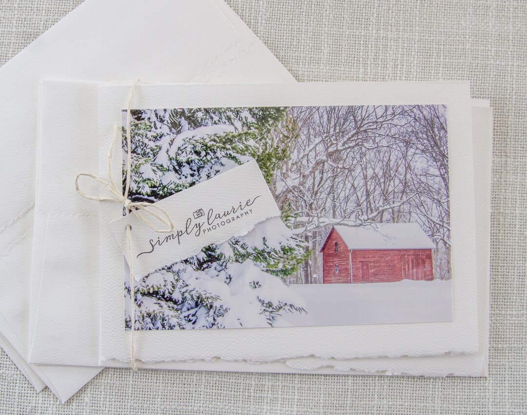 Set of 5 Deckle-edge Notecards/five Different Winter Scenes/country ...