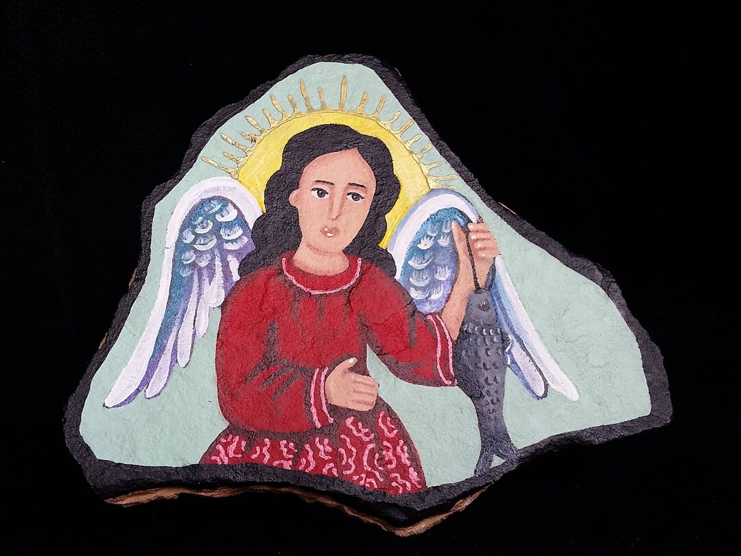 San Rafael - Flagstone Retablo, OOAK Painting. - Etsy