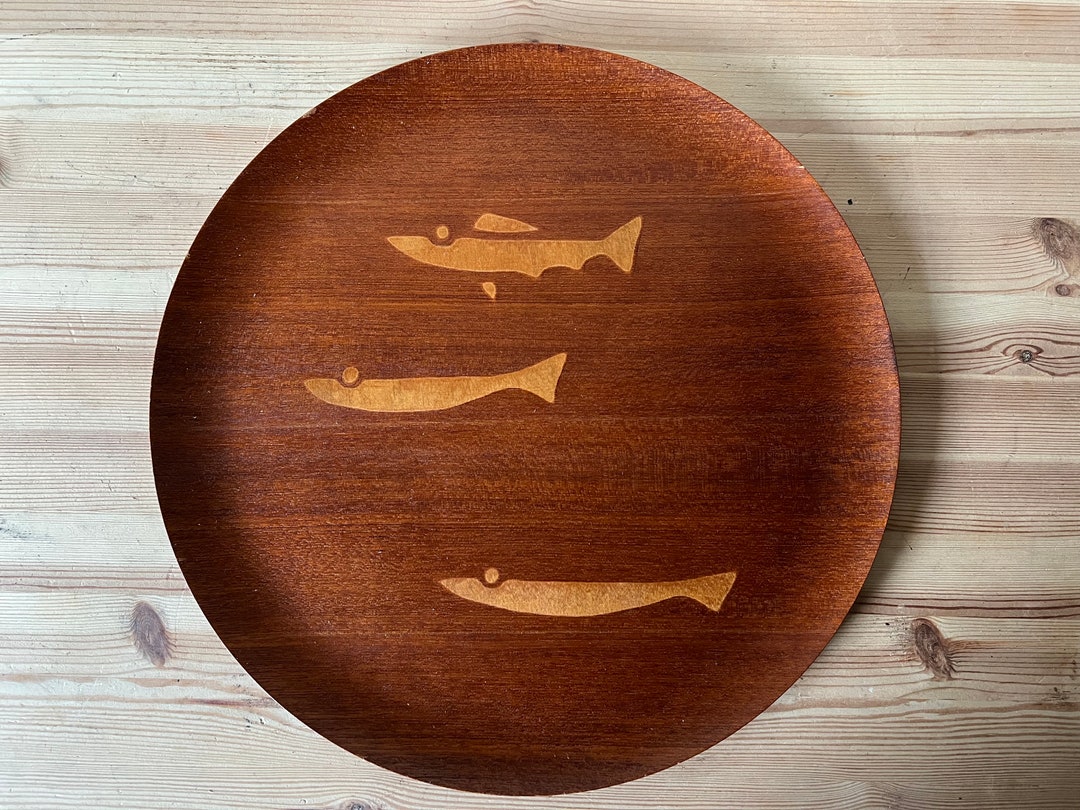 Mid Century Wood Tray With Fish Inlay by Shigemichi Aomine for - Etsy
