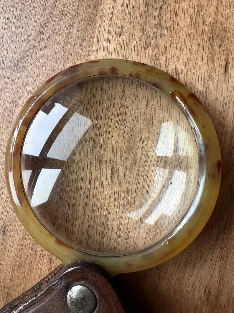 Vtg ATCO Folding Magnifying Glass Leather Tortoise CELLULOID Plastic ...