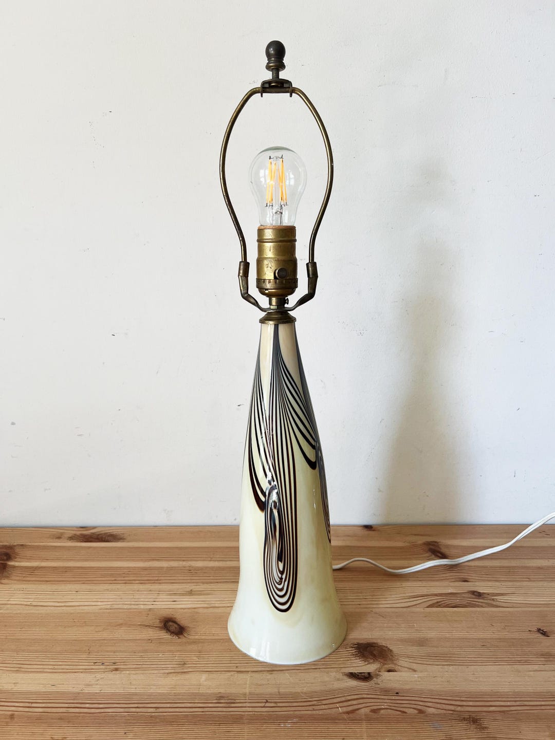 Vintage Art Glass Blown Lamp FEATHER Swirls Organic Table Lamp Accent ...