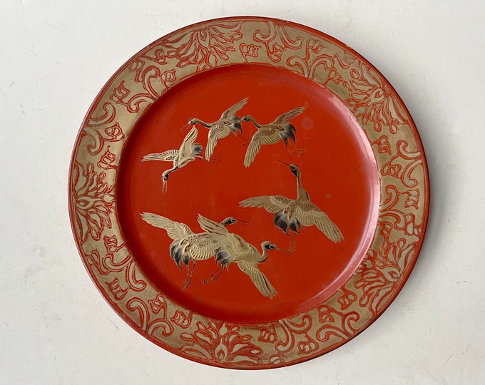 Antique Japanese Old Lacquer Ware Plates Depicted With Flying Cranes 7 ...